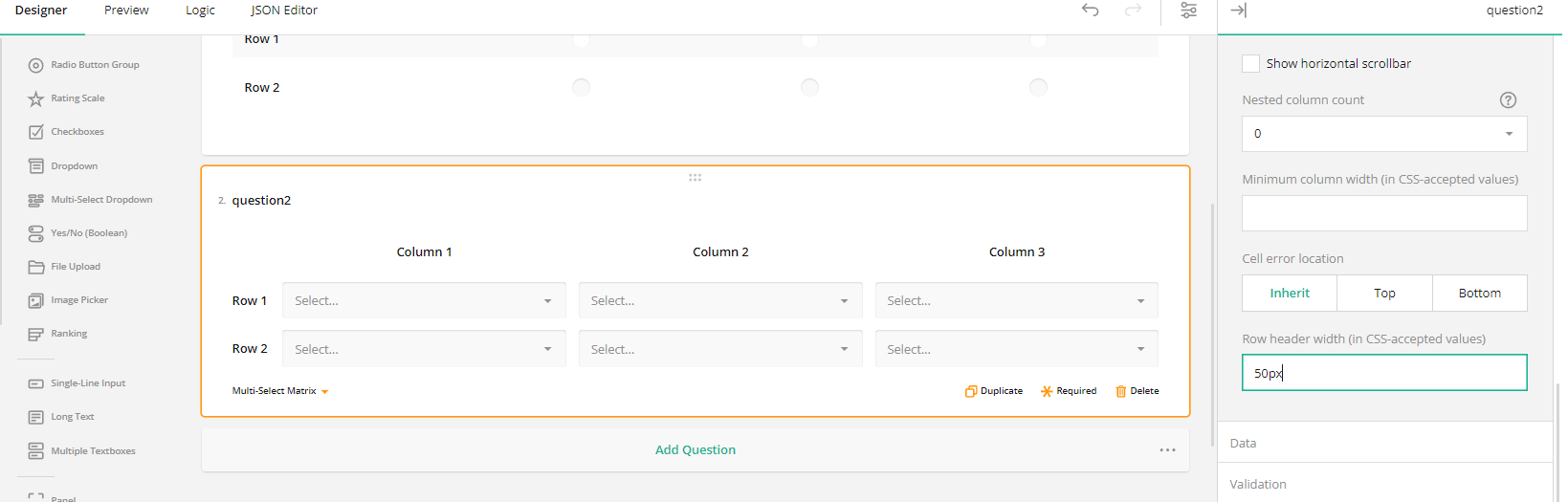 It's impossible to change the default value of the `rowTitleWidth` property for all matrix ...