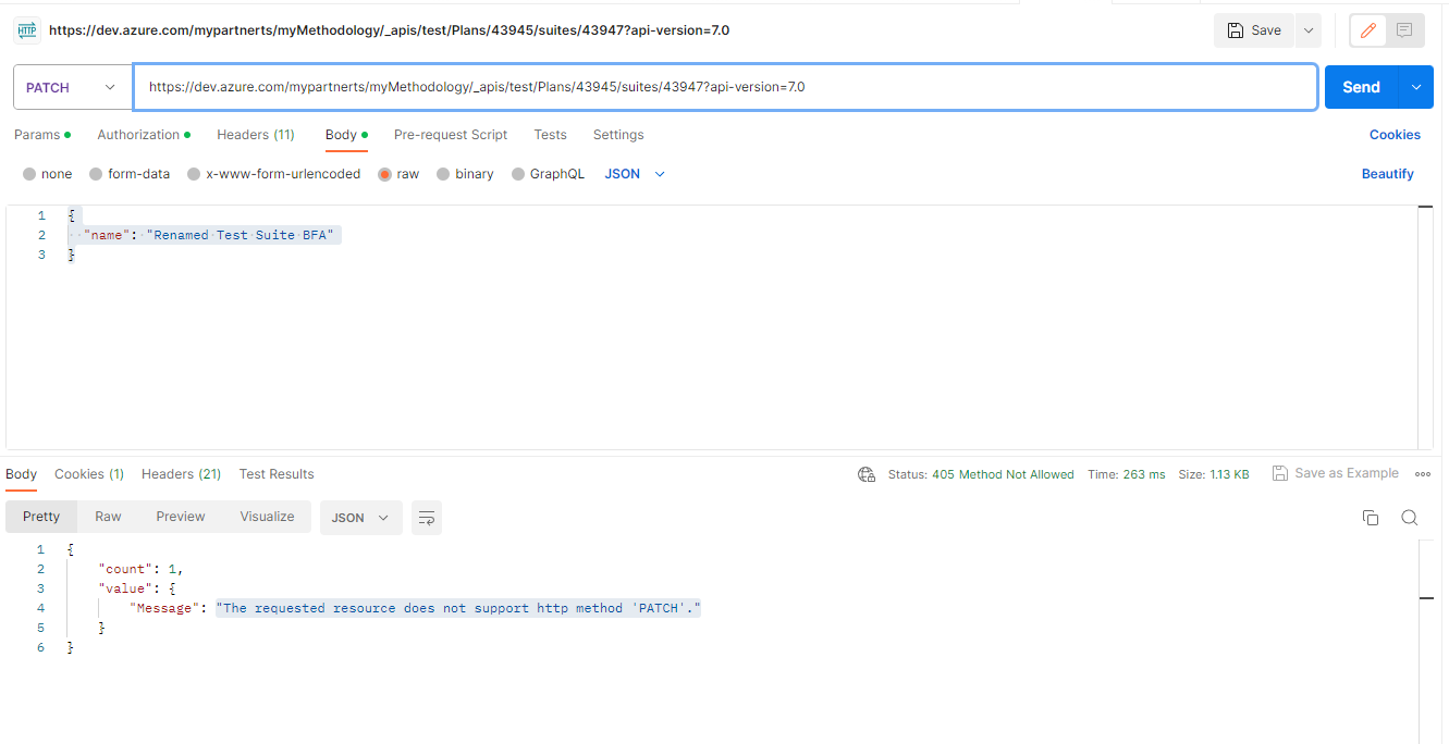 Azure DevOps Rest API - Renaming a Test Suite - The requested resource ...