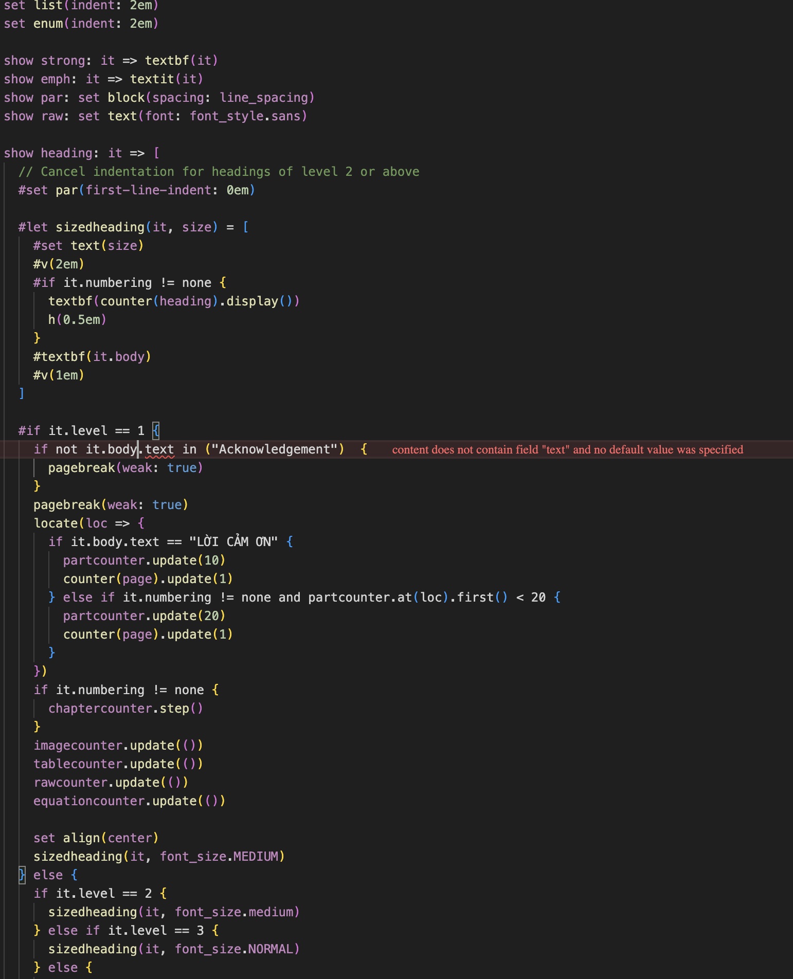 Why does the error appear in this manner when I try to use the `tablex ...