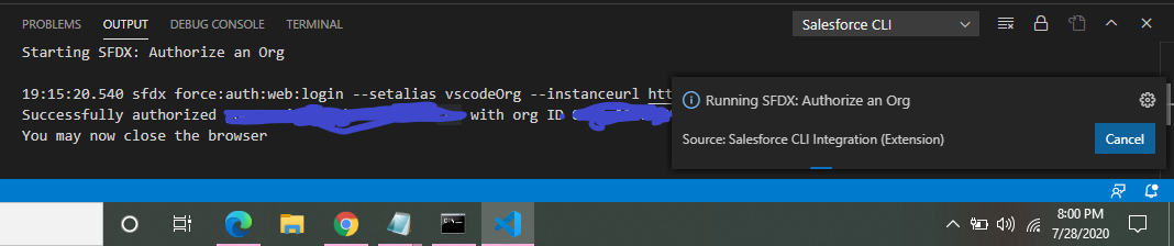 Sfdx commands keep running when executed.... · Issue #103491 · microsoft/vscode · GitHub