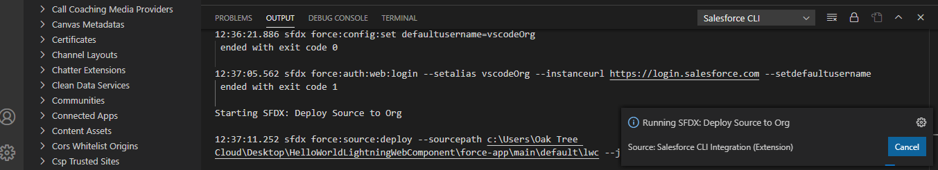 Unable to Deploy Source to Org and Unable to Authorize Org. If have Default org used we can ...