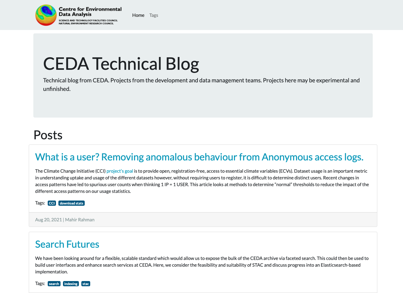 re-skin with CEDA theme · Issue #20 · cedadev/tech-blog · GitHub