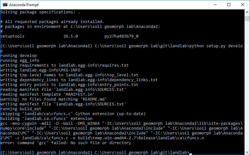 Landlab Installation Problem - PC develop mode · Issue #589 · landlab/landlab · GitHub