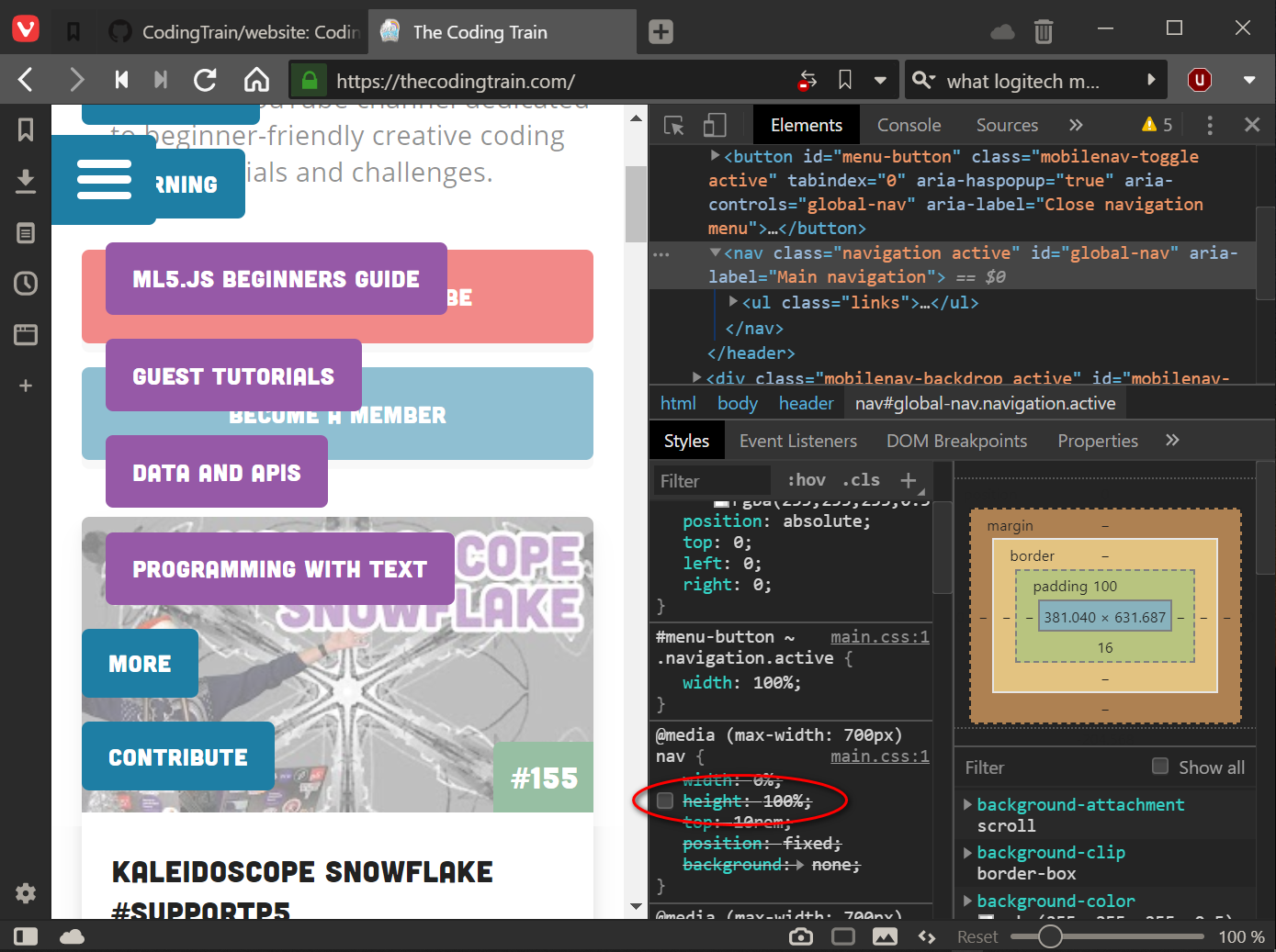 Mobile Navbar cut off by screen size · Issue #2023 · CodingTrain/website-archive · GitHub