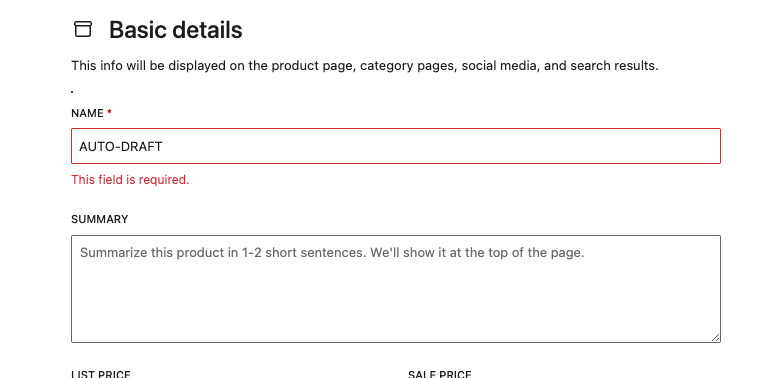 Product Block Editor: Remove `AUTO-DRAFT` in product name field on create new product page ...