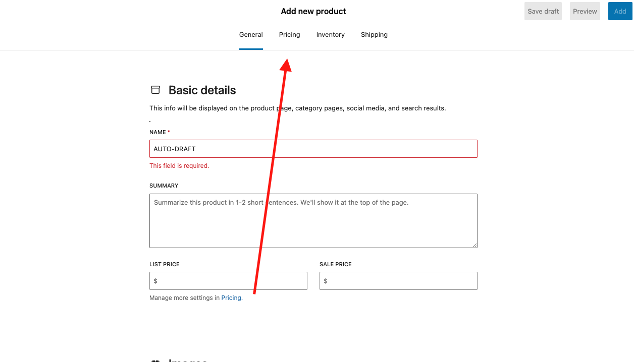 Product Block Editor Update List Price `pricing` Link On The General Tab To Navigate To The