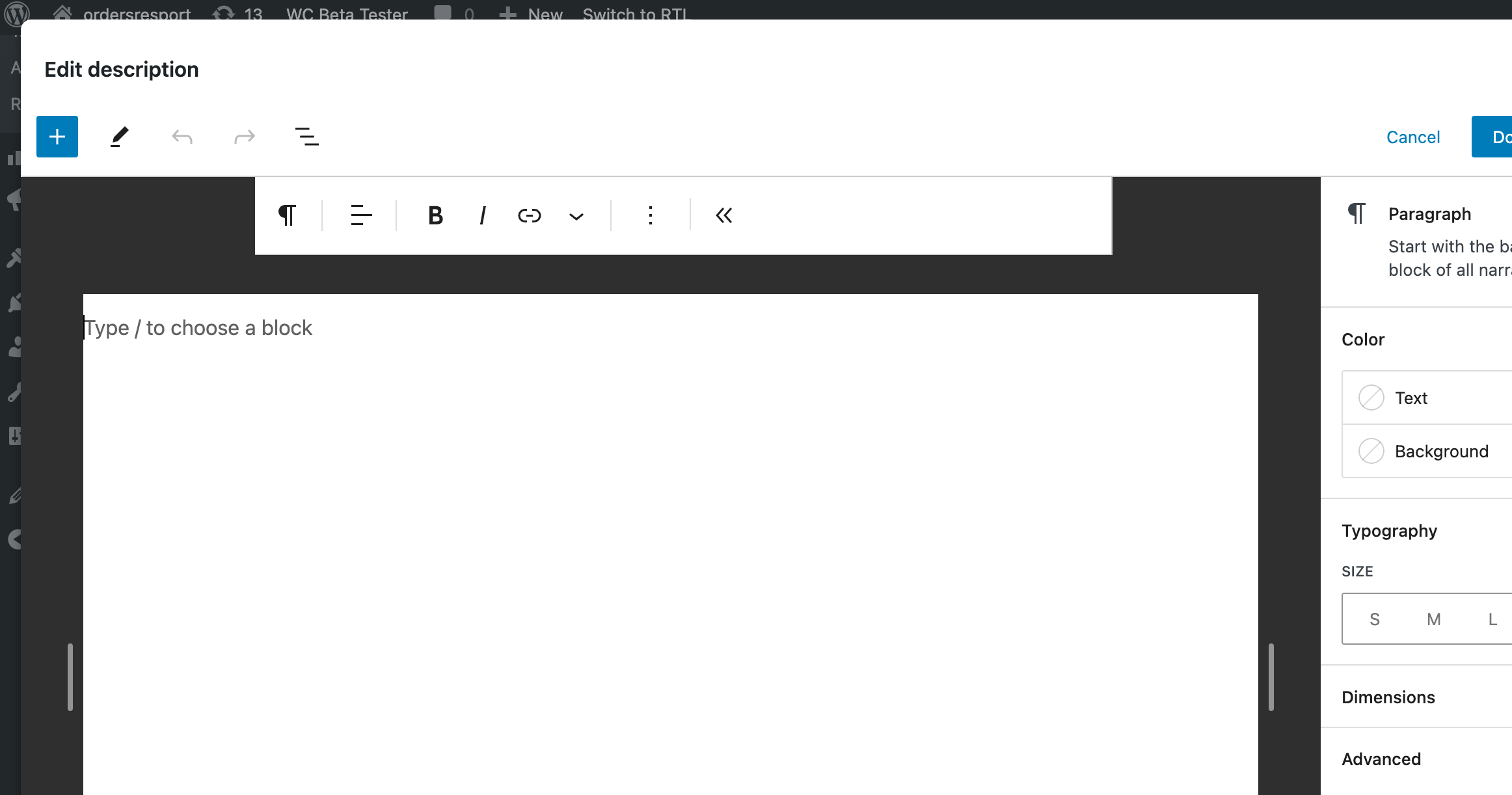 [Product Block Editor] Fixed toolbar broken in description edit modal in WP 6.3 · Issue #39868 ...
