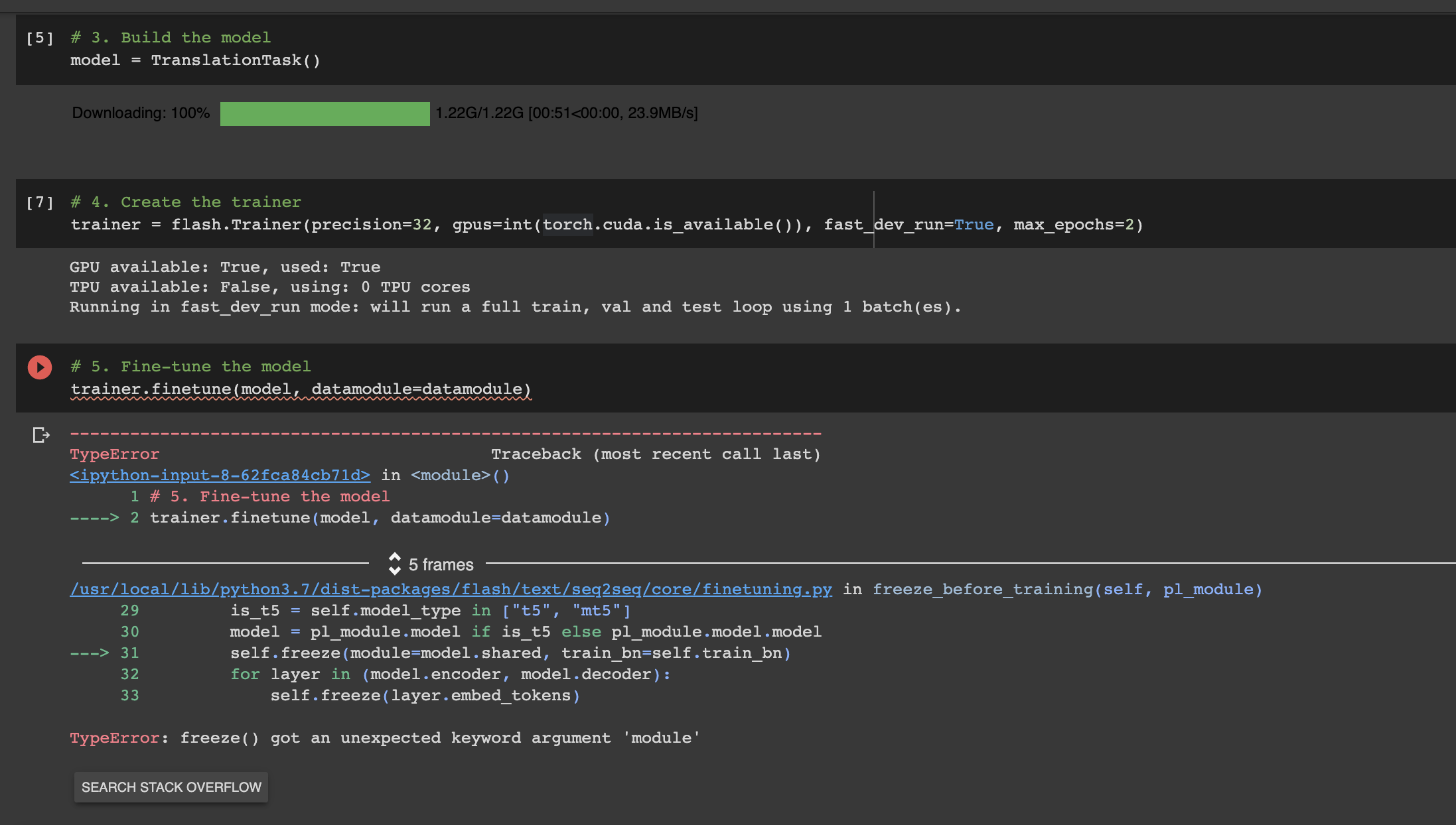 Trainer error on fine-tuning of TranslationTask following the examples · Issue #246 · Lightning ...