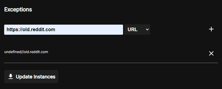 Bug when adding a new exception · Issue #478 · libredirect/browser_extension · GitHub