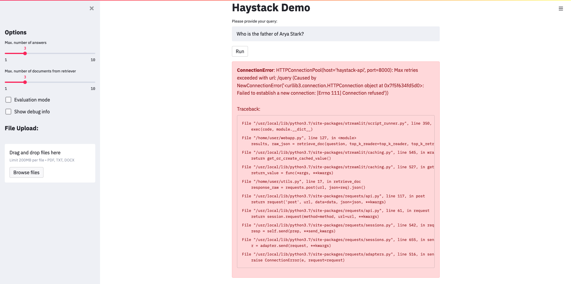 Error When Using Docker Compose Up And Trying To Run Streamlit Example Haystack Api · Issue