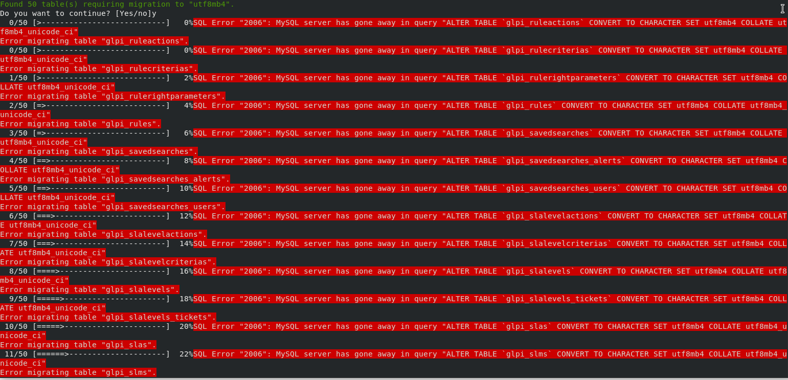GPLI 10 Beta - SQL Error while migrating utf8mb4 · Issue #10175 · glpi-project/glpi · GitHub