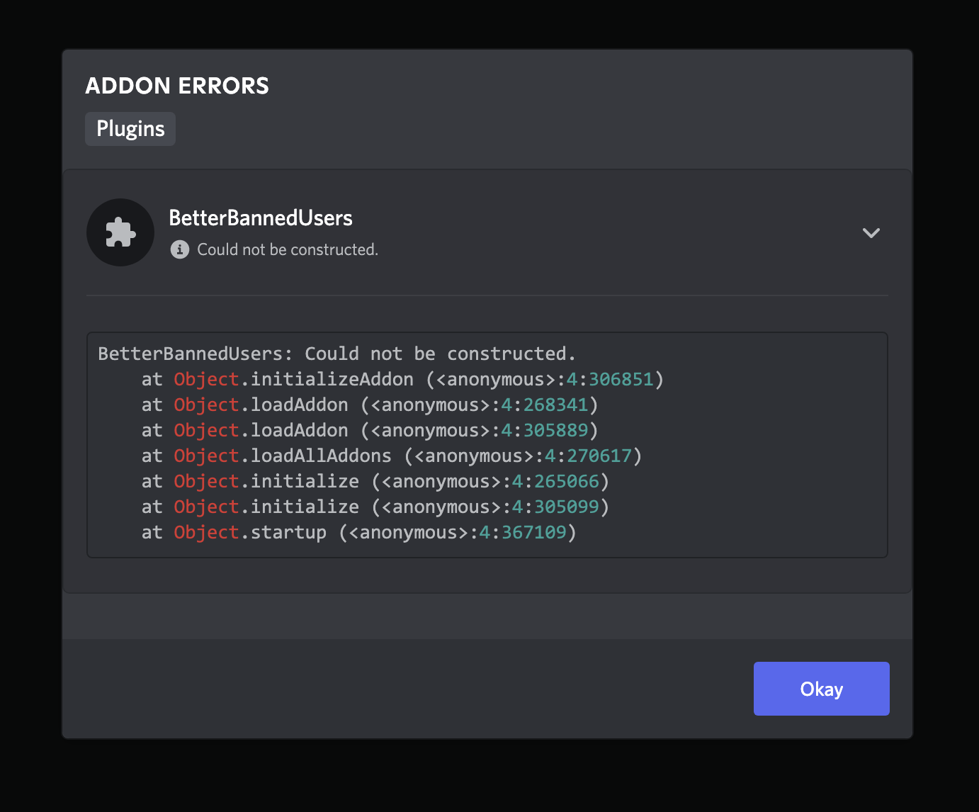 [BUG] - BetterBannedUsers Could Not Be Constructed (Ptb 139684 (95340d3 ...