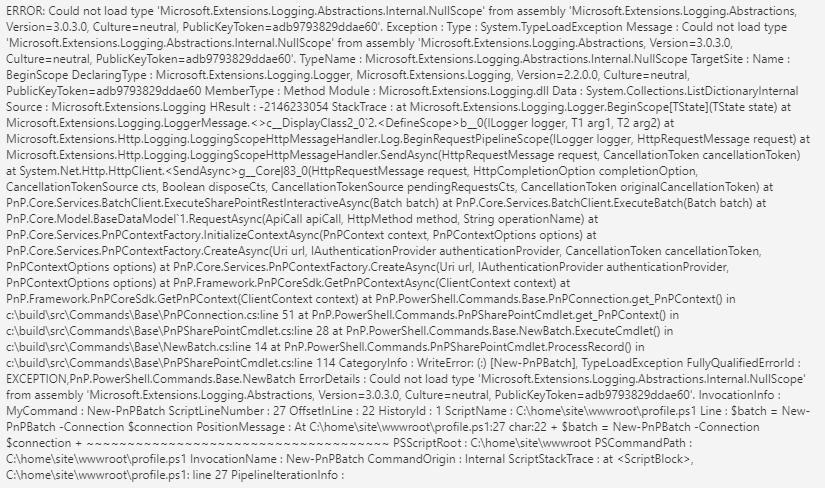 [BUG] New-PnPBatch throws error in Azure Functions · Issue #2489 · pnp/powershell · GitHub