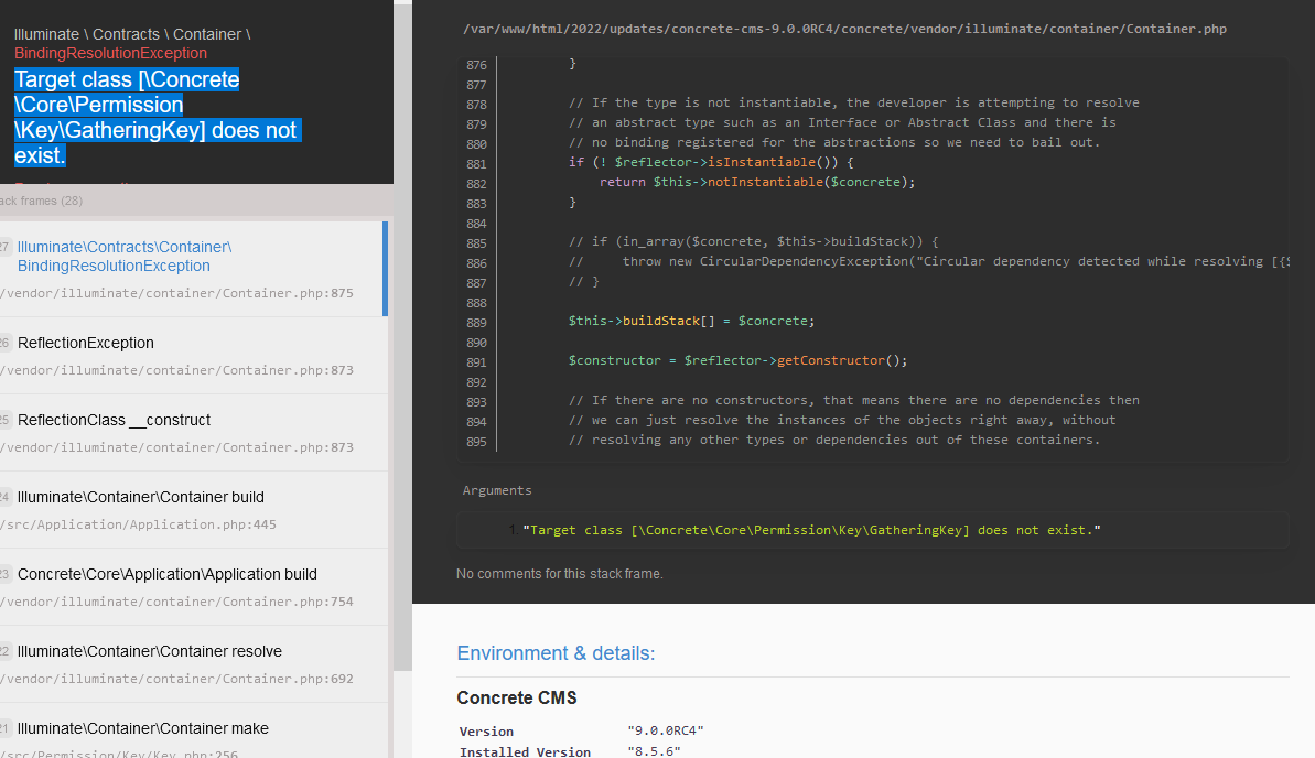 [V9RC4] Target class [\Concrete\Core\Permission\Key\GatheringKey] does not exist. · Issue #9839 ...