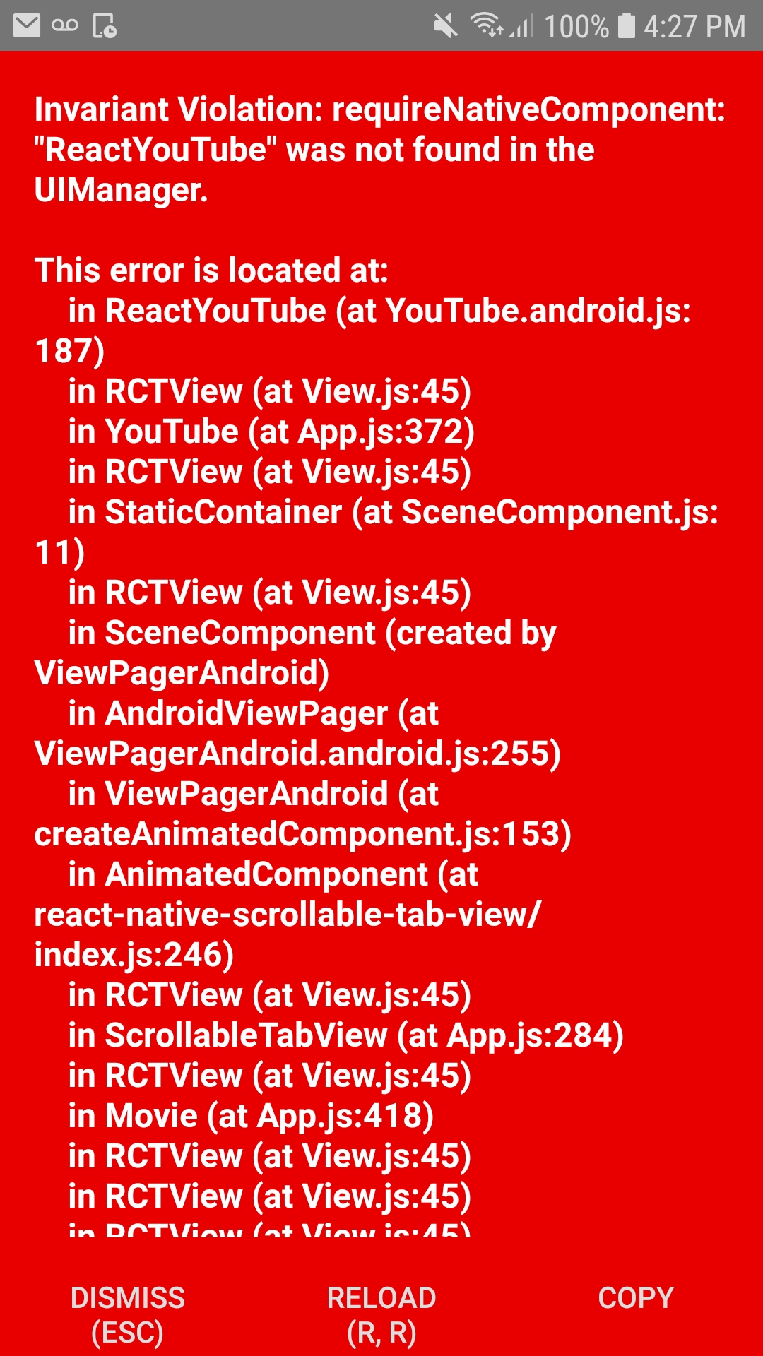 Invariant Violation: requireNativeComponent:"ReactYoutube" was not ...