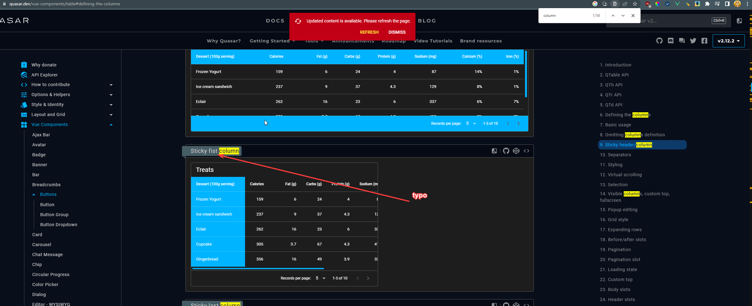type-o in table definition · Issue #16114 · quasarframework/quasar · GitHub