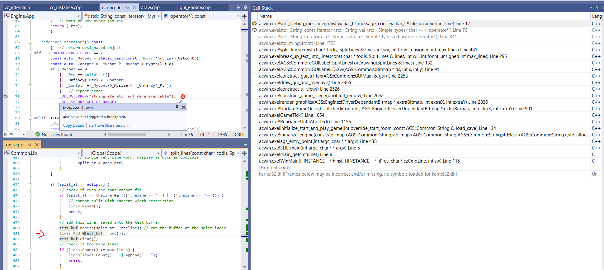 Crash on Label.Text = "\n" in Debug · Issue #1993 · adventuregamestudio ...