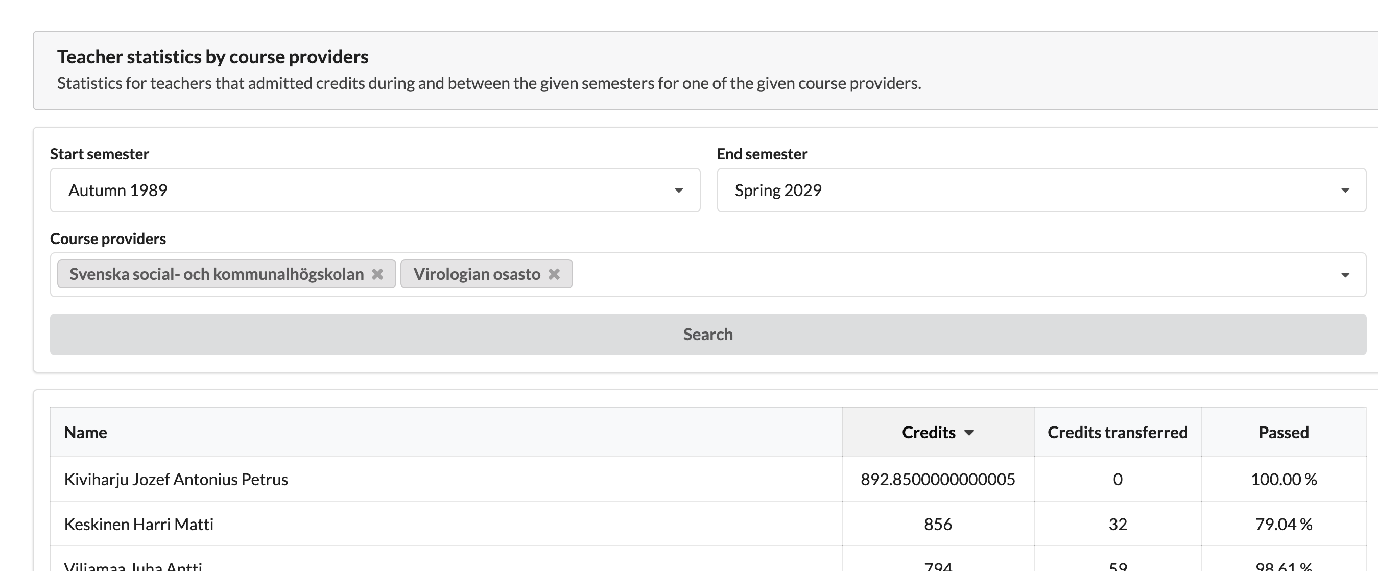 Fix rounding in teacher statistics · Issue #1095 · UniversityOfHelsinkiCS/oodikone · GitHub