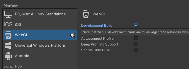 WebGL w/Build Setting "Development Build" on WalletConnectSession ...