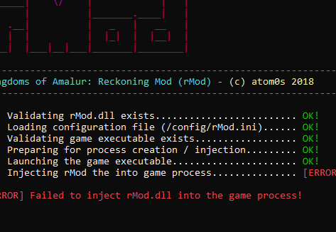RMod.exe failed to inject rMod.dll · Issue #1 · KoA-rMod/rMod · GitHub