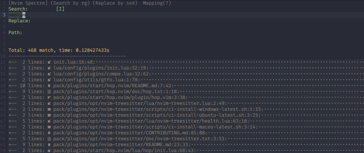 Unfold all results · Issue #7 · nvim-pack/nvim-spectre · GitHub