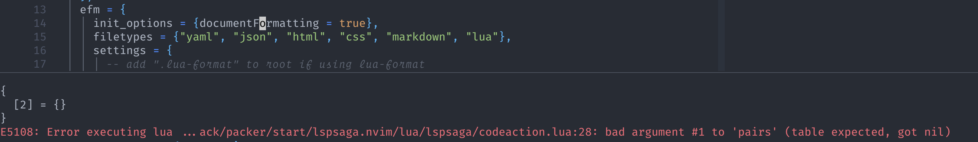 Codeaction function errors if there are no available on given line · Issue #64 · nvimdev/lspsaga ...