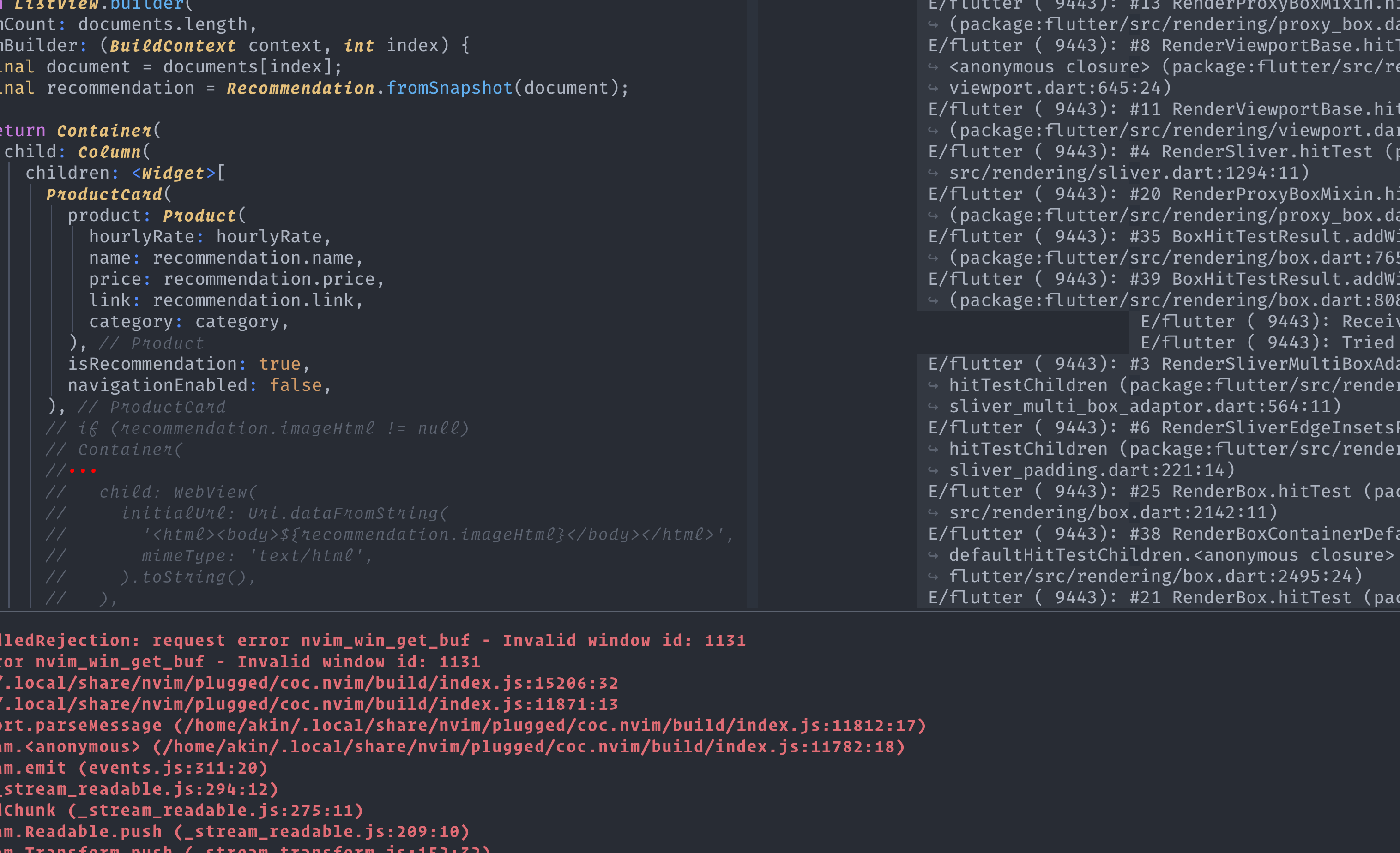 Flutter app errors cause: error nvim_win_get_buf - Invalid window id ...