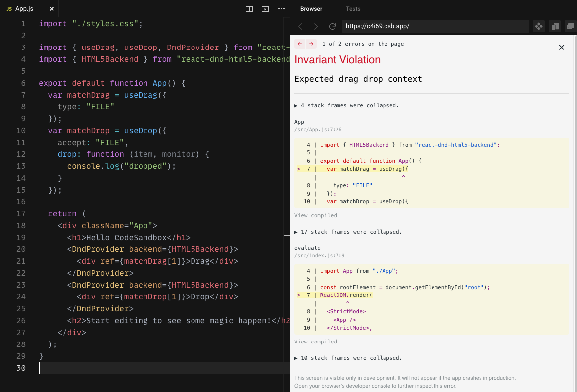 Invariant Violation Expected Drag Drop Context Find When Deploy To Server In Minimal