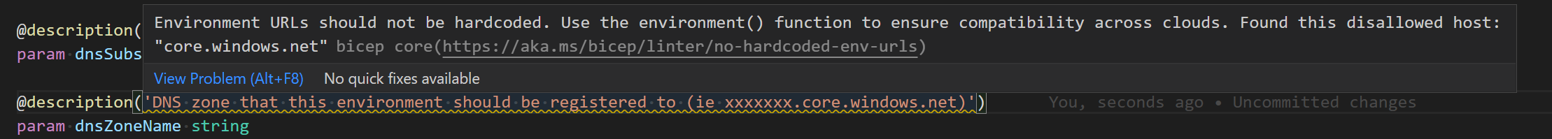 The `no-hardcoded-env-urls` rule flags URLs in descriptions. · Issue #2959 · Azure/bicep · GitHub