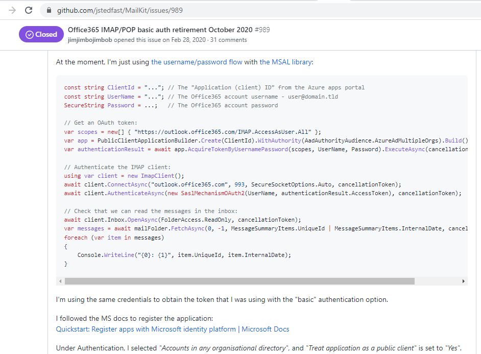 LOGIN failed when connecting to office365 exchange account in outlook(.net core 5.0) · Issue ...