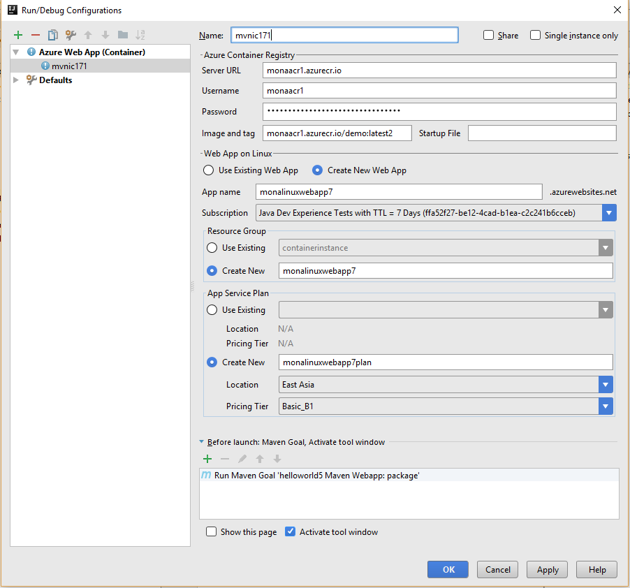 [IntelliJ]Azure Web App(Container)-> Null issue for publishing with new App service plan · Issue ...