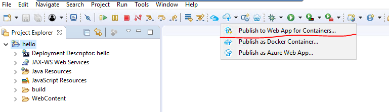 [Eclispe] publish to Web App for Containers.. option still exists when there is no Dockerfile ...