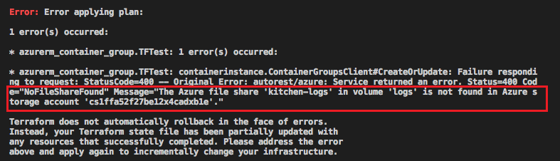 The Azure file share 'kitchen-logs' in volume 'Logs' is not found in azure account... · Issue ...