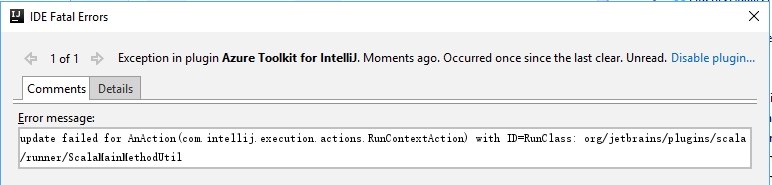 update failed for AnAction(com.intellij.execution.actions ...