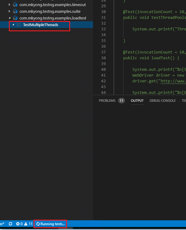 Status bar will not refresh after running test for empty classes ...
