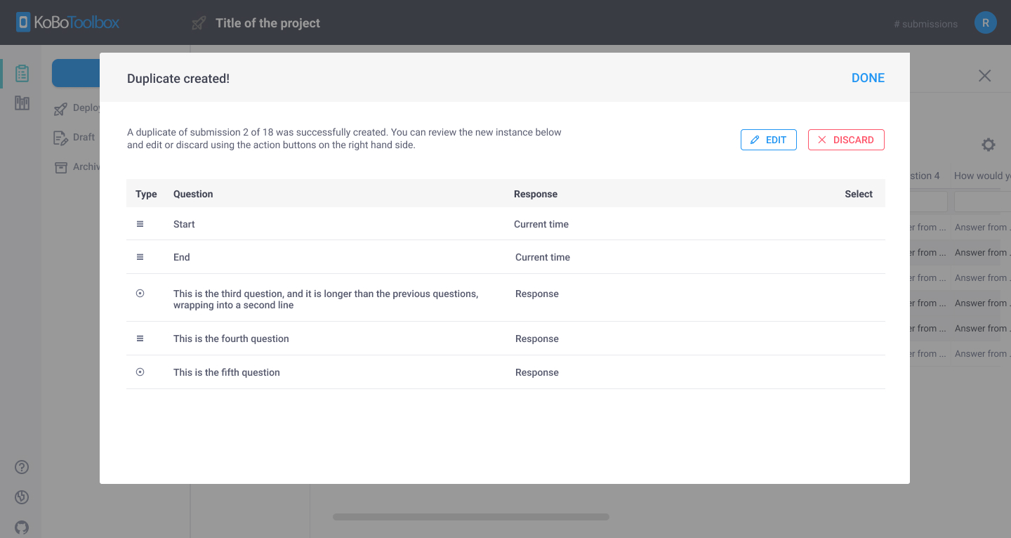 Design UX for duplicating a submission · Issue #2895 · kobotoolbox/kpi · GitHub
