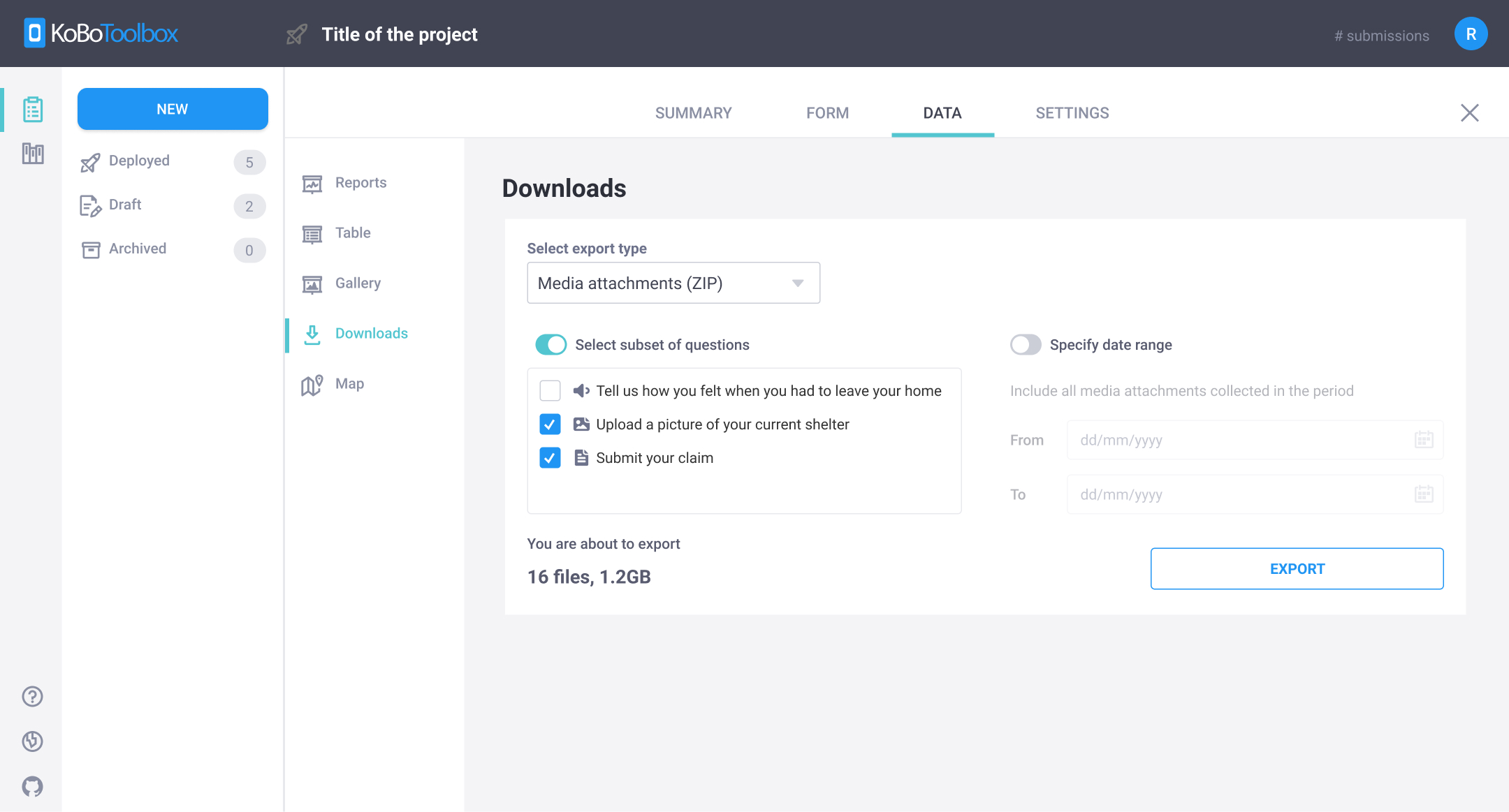 Generate ZIP file of submission attachments · Issue #2522 · kobotoolbox/kpi · GitHub