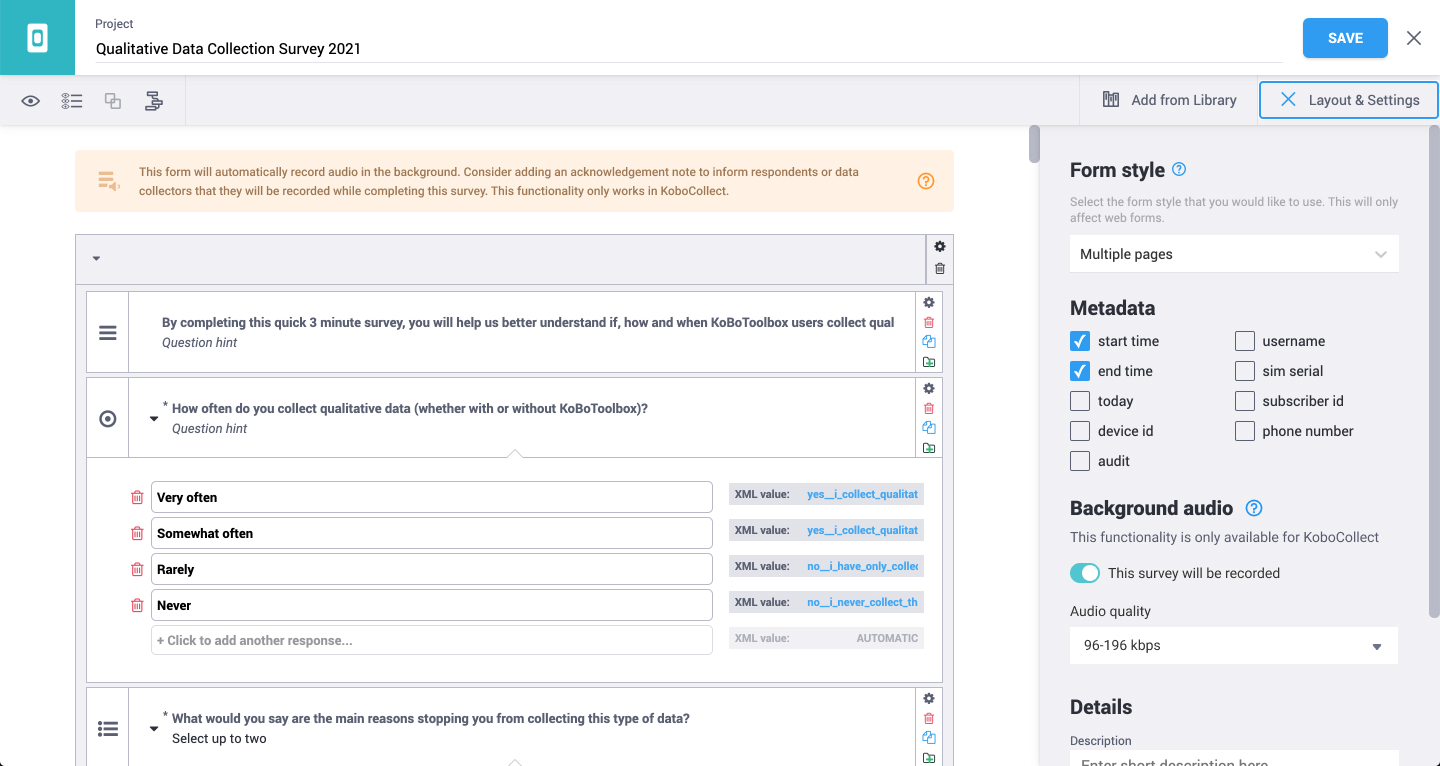 Background audio recording functionality · Issue #3193 · kobotoolbox/kpi · GitHub