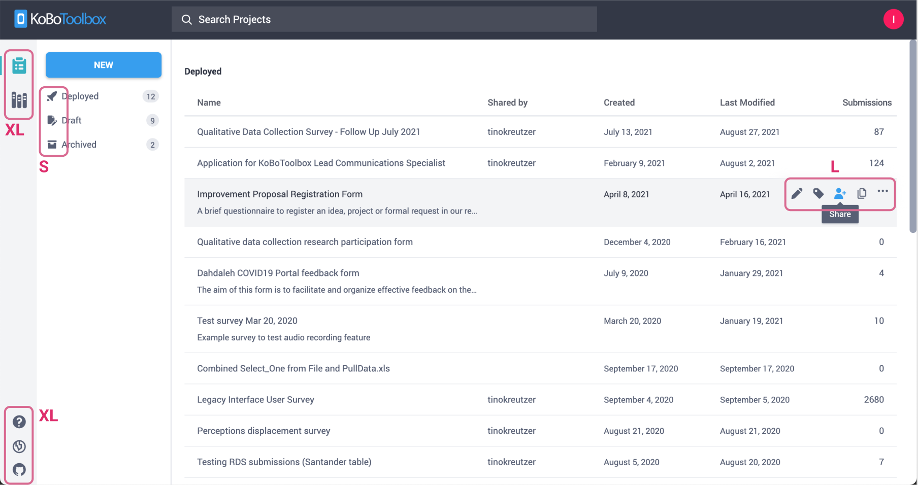Standardization and resizing of icons across the platform · Issue #3571 · kobotoolbox/kpi · GitHub