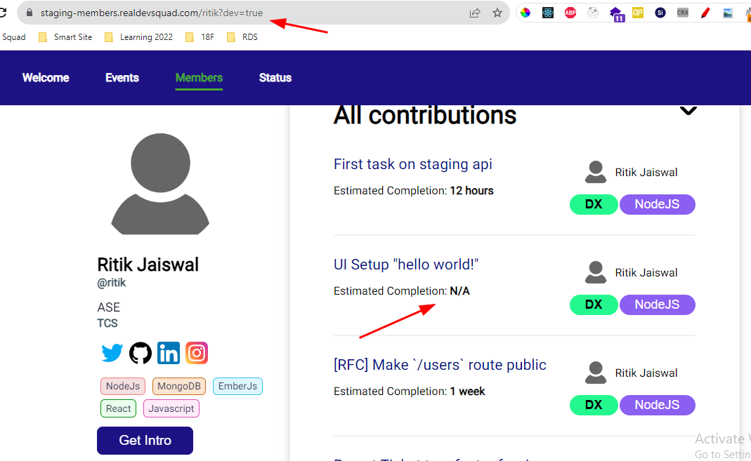Invalid Time shown in Contribution Card · Issue #562 · Real-Dev-Squad/website-members · GitHub