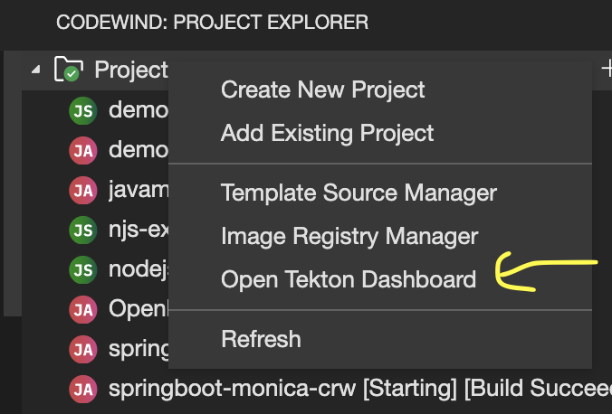 Unable To Launch Tekton Dashboard From Codewind Workspace In Codereadyworkspaces · Issue 2333