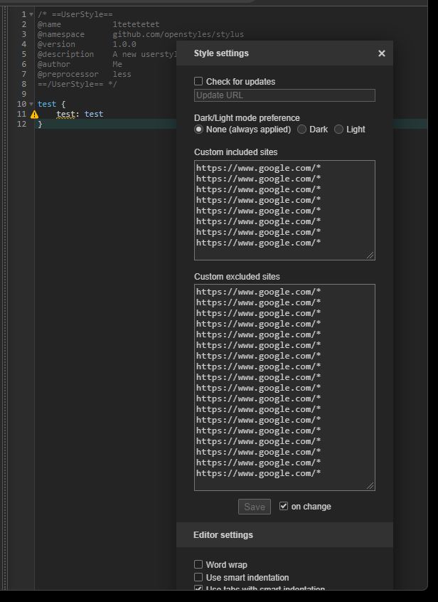 [bug] When There Are Many Custom Included Excluded Sites The Editor Settings Go Beyond The
