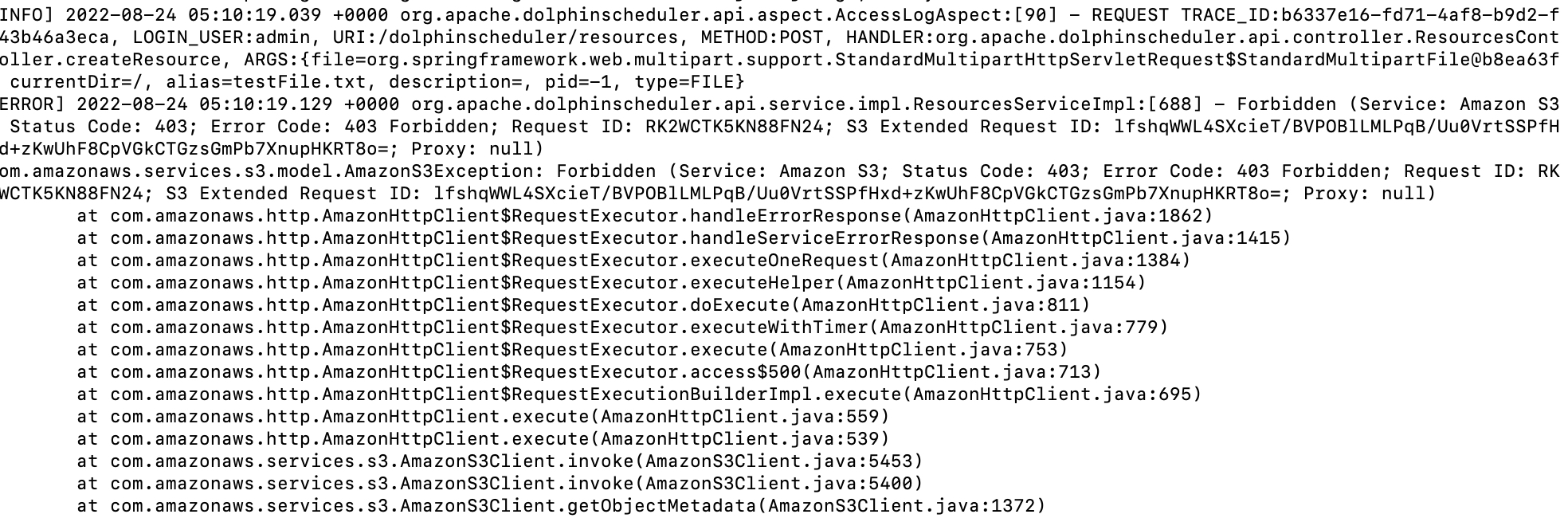 [Bug] [dolphinscheduler-common] When an application is deployed on the EC2 machine on AWS and S3 ...