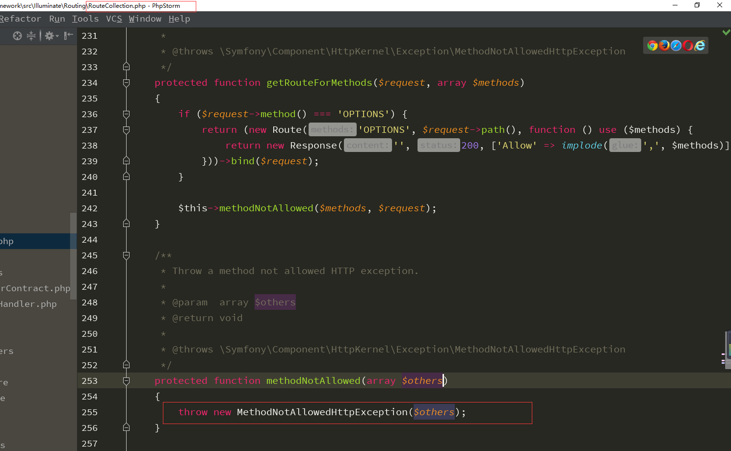 When accessing a route that does not have an action method (HTTP 405), no exception message is ...