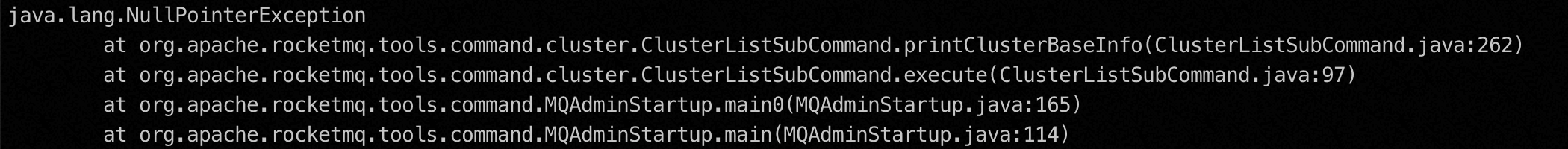 Fix NPE in ClusterList SubCommand · Issue #5198 · apache/rocketmq · GitHub
