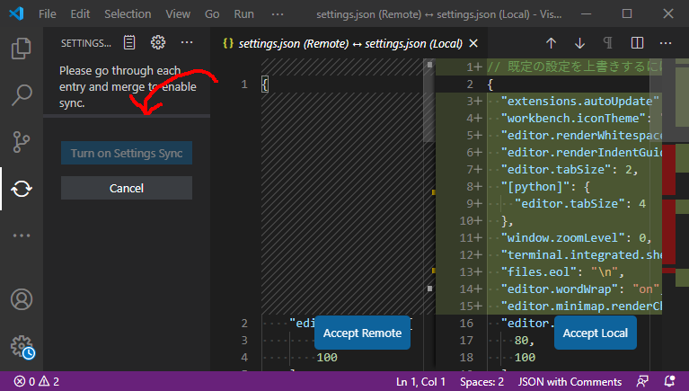 Settings sync merge conflict list is too small · Issue #106542 · microsoft/vscode · GitHub