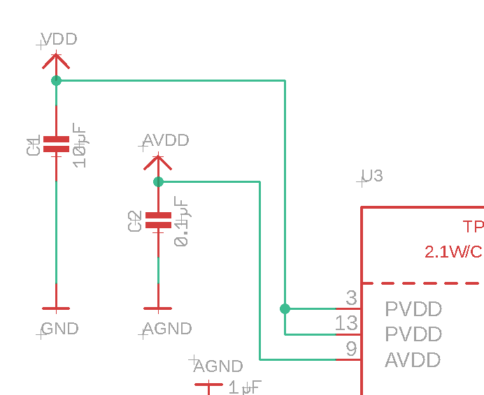 PVDD and AVDD must be the same voltage (or else TPA2012 AMP runs hot ...