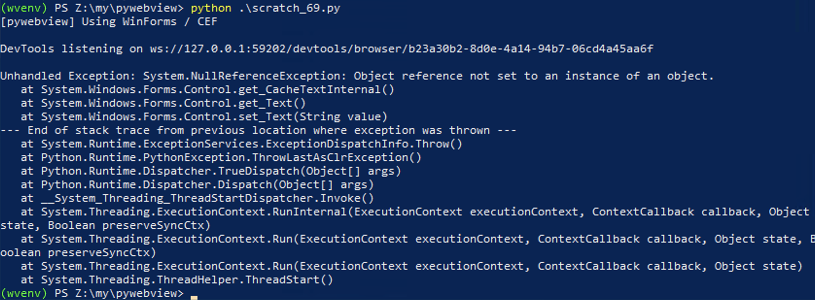 Error when used with pythonnet 3.0 · Issue #923 · r0x0r/pywebview · GitHub