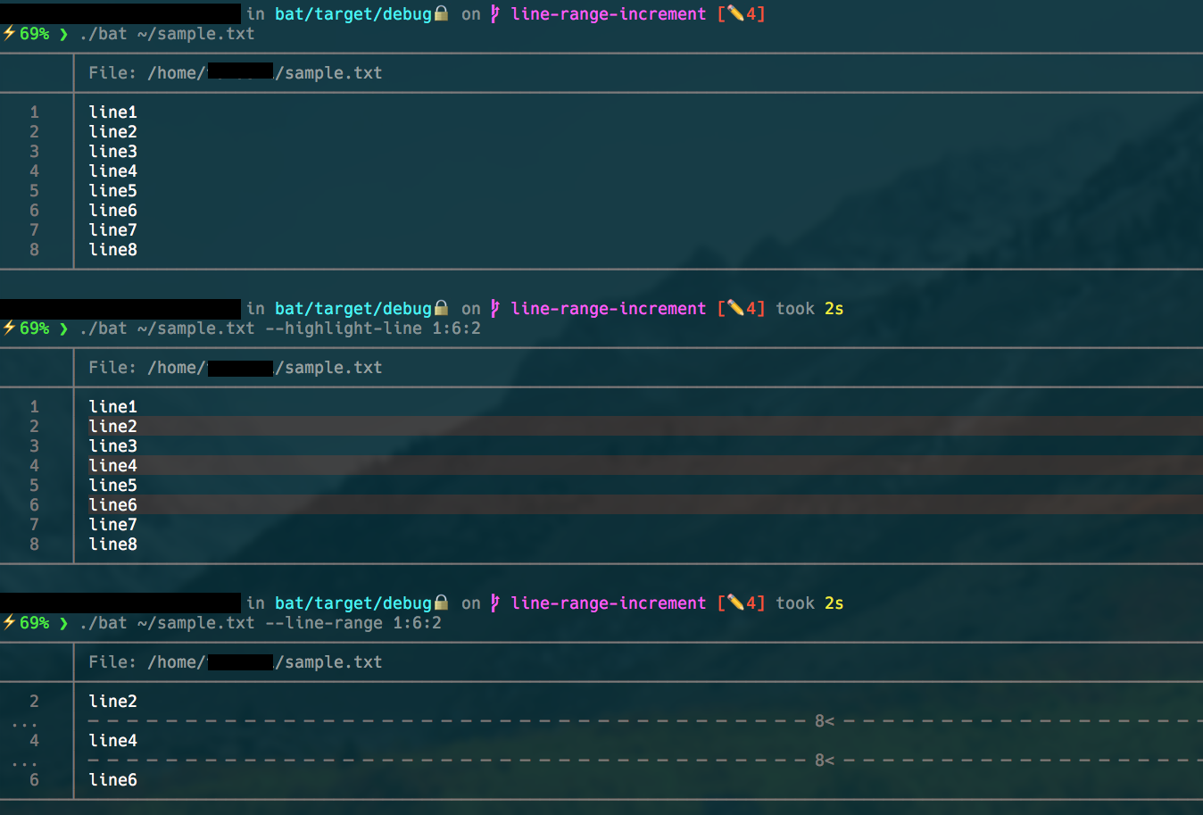 Support increments with `--highlight-line` · Issue #1611 · sharkdp/bat · GitHub