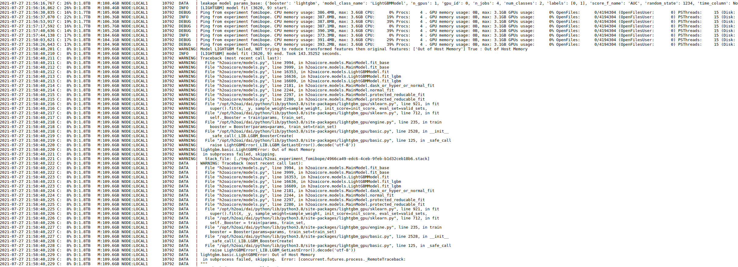 Gpu Lightgbmbasiclightgbmerror Out Of Host Memory · Issue 4492 · Microsoftlightgbm · Github